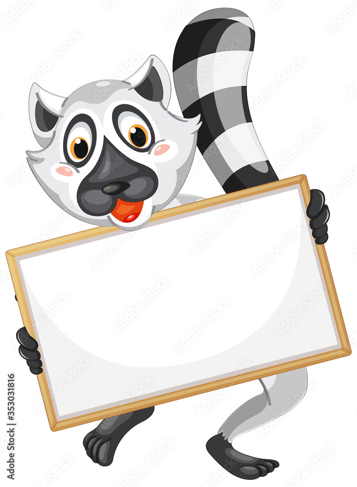 Blank sign template with cute lemur on white background Stock Vector ...