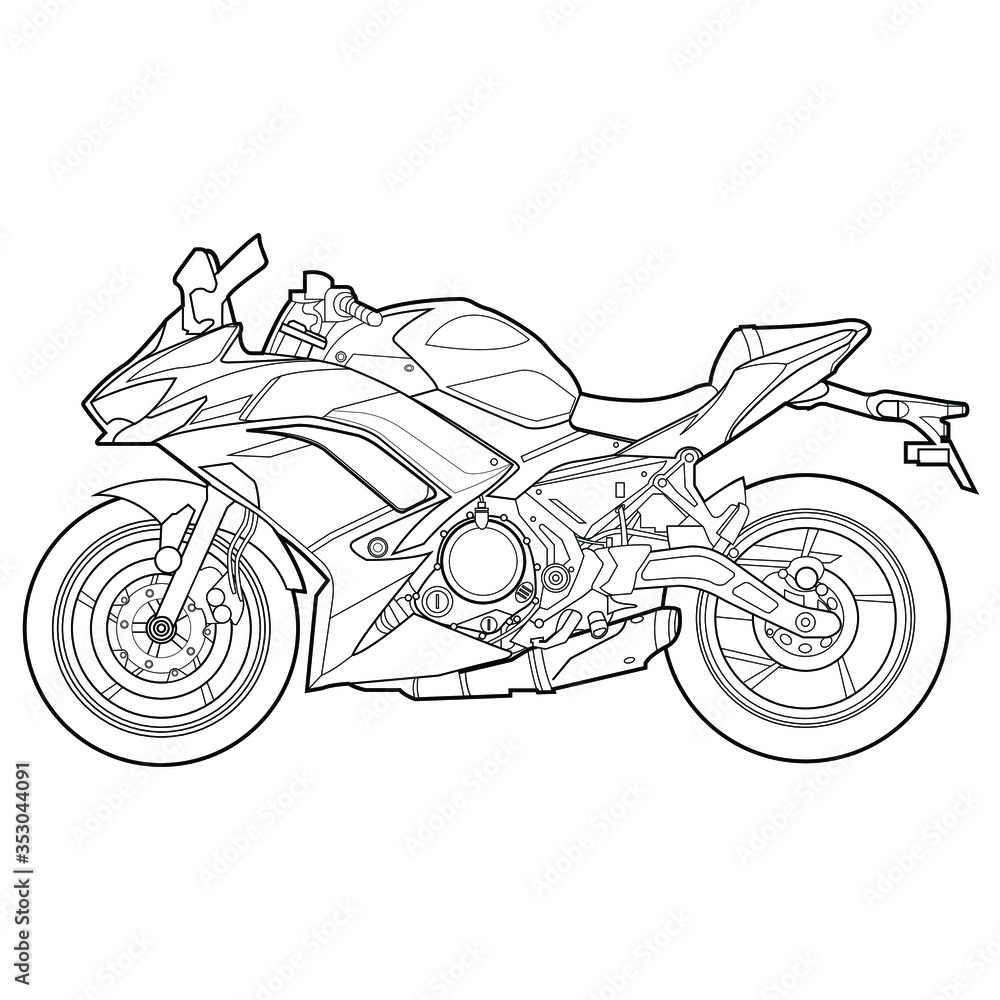 Vetor do Stock: detail outline drawing shape of motorsport superbike ...
