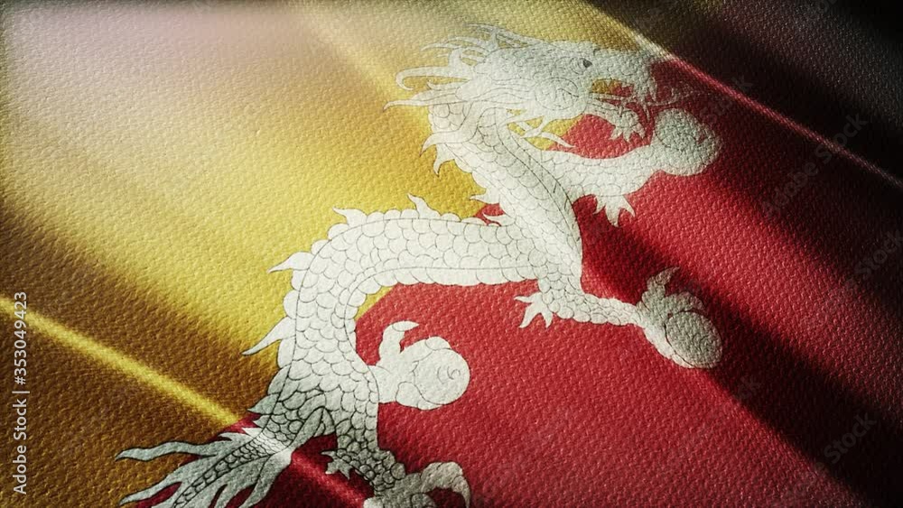 4k Bhutan National flag slow waving with visible wrinkles in Bhutanese ...