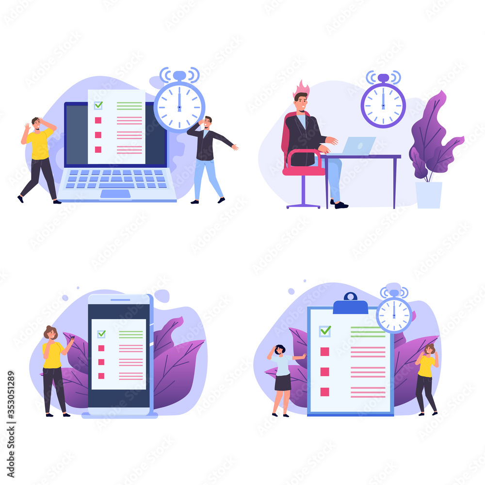 Inefficient time management concept. People unable to organize their ...