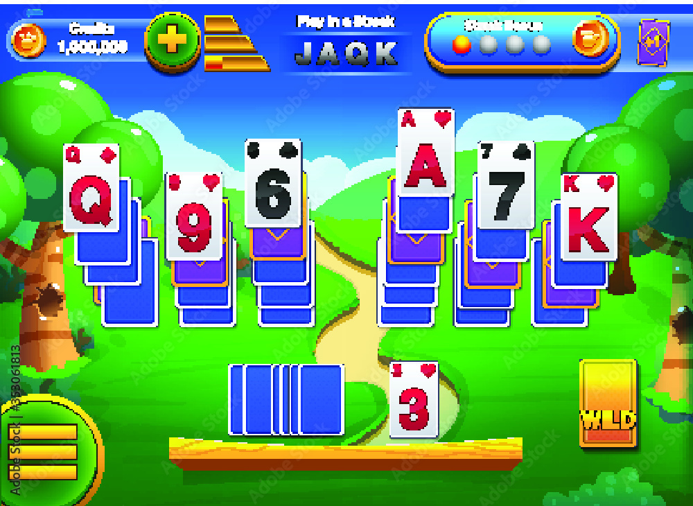 Solitaire Game Template for Game Development GUI Kit Stock Vector ...