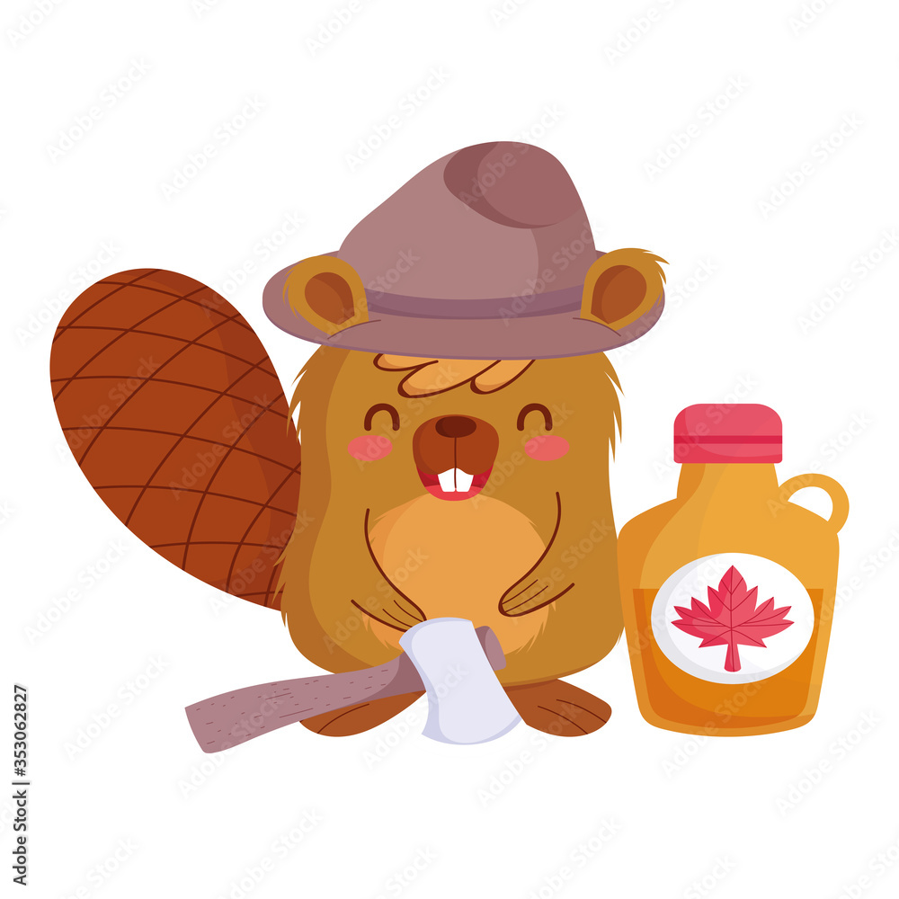 Beaver with canadian maple syrup vector design Stock Vector | Adobe Stock