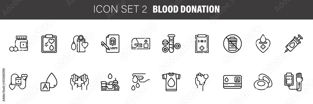 Hematology flat line icons set. Blood cell, vessel, sphygmomanometer ...
