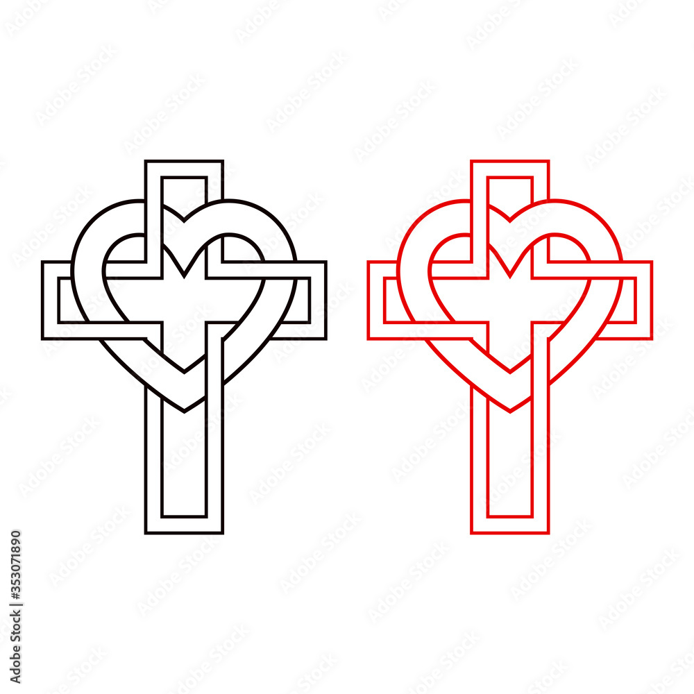 Vetor de Intertwining of the heart and the Christian cross, vector ...