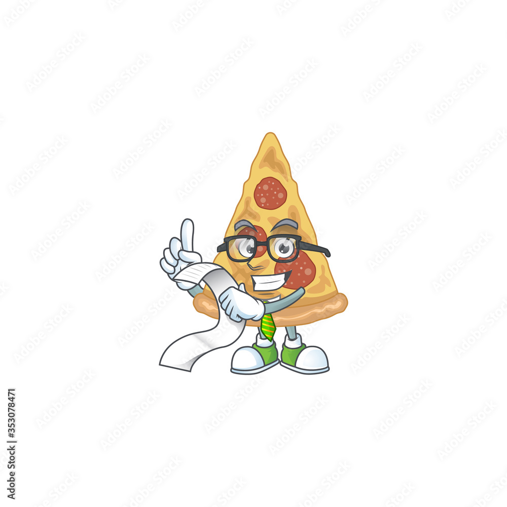 cartoon mascot design of slice of pizza holding a menu list Stock ...