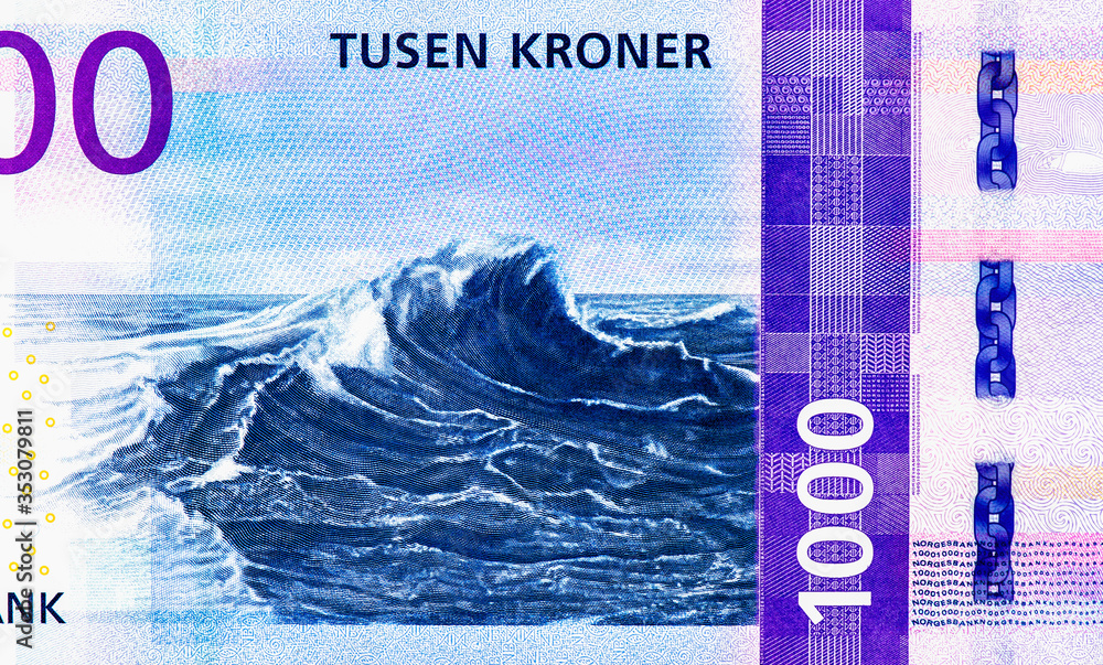Wave in the sea. Signal flag, Portrait from Norway 1000 Kroner 2019 ...