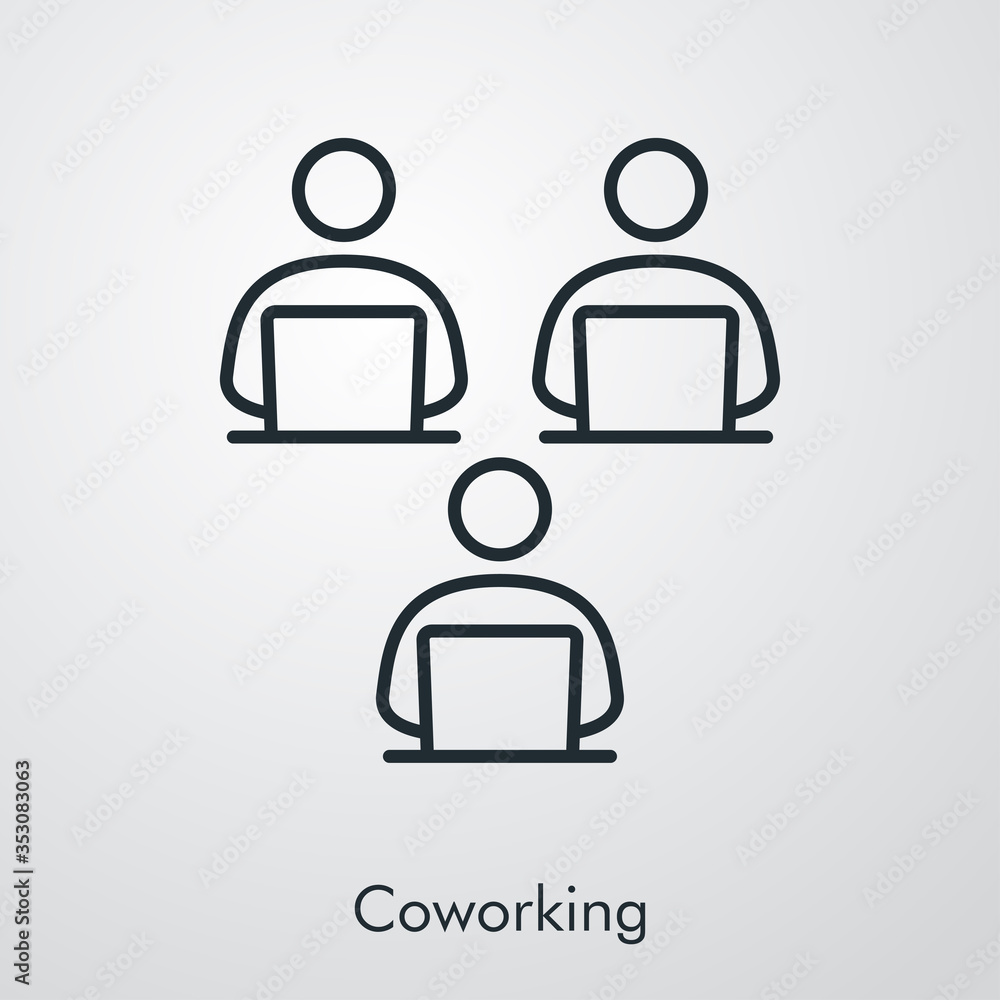 Vetor de Símbolo trabajo en grupo. Icono plano lineal palabra Coworking ...