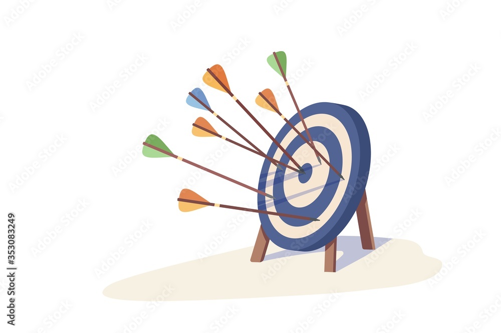 Colorful arrow hitting target mark vector illustration. Multiple arrows ...