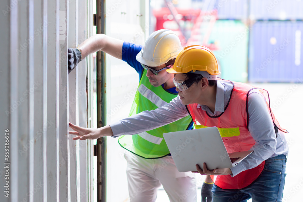 Engineer inspection and checking goods cargo container wall strength ...