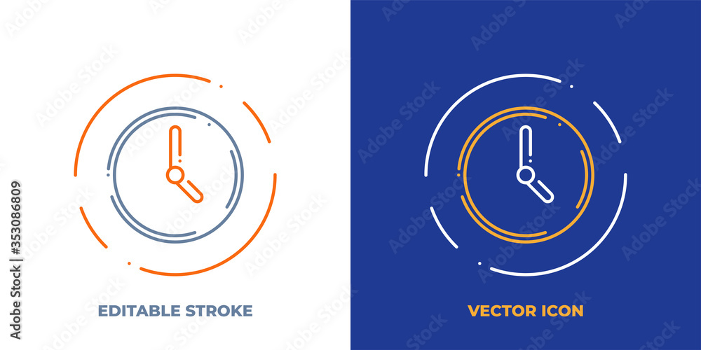 Clock line art vector icon with editable stroke. Outline symbol of time ...