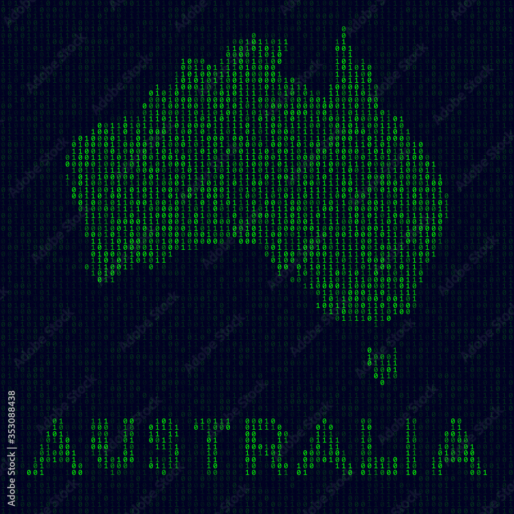 Digital Australia logo. Country symbol in hacker style. Binary code map ...