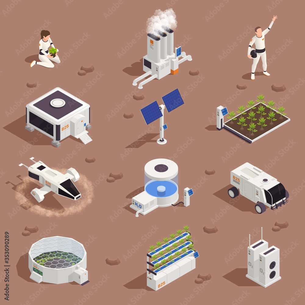 Space Colonization Structures Set Stock Vector | Adobe Stock