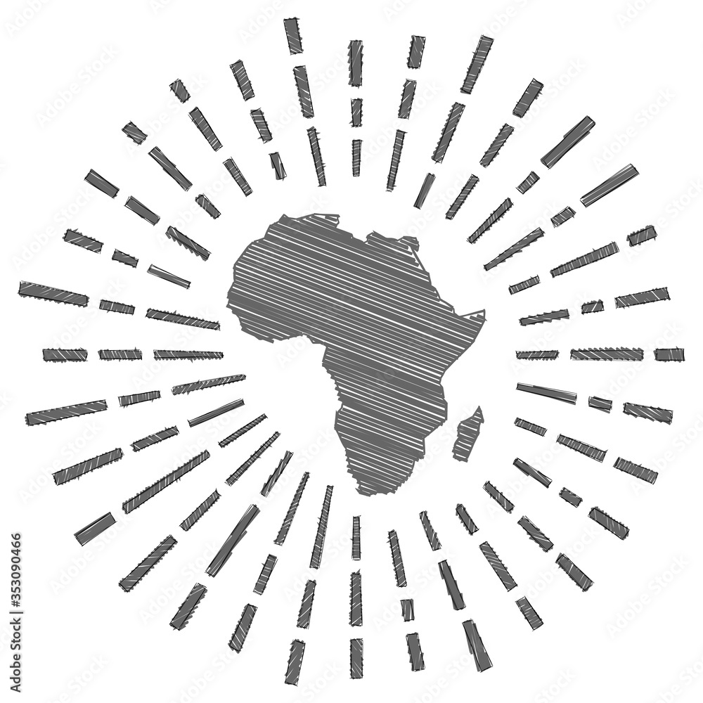 Sketch map of Africa. Sunburst around the continent in flag colors ...