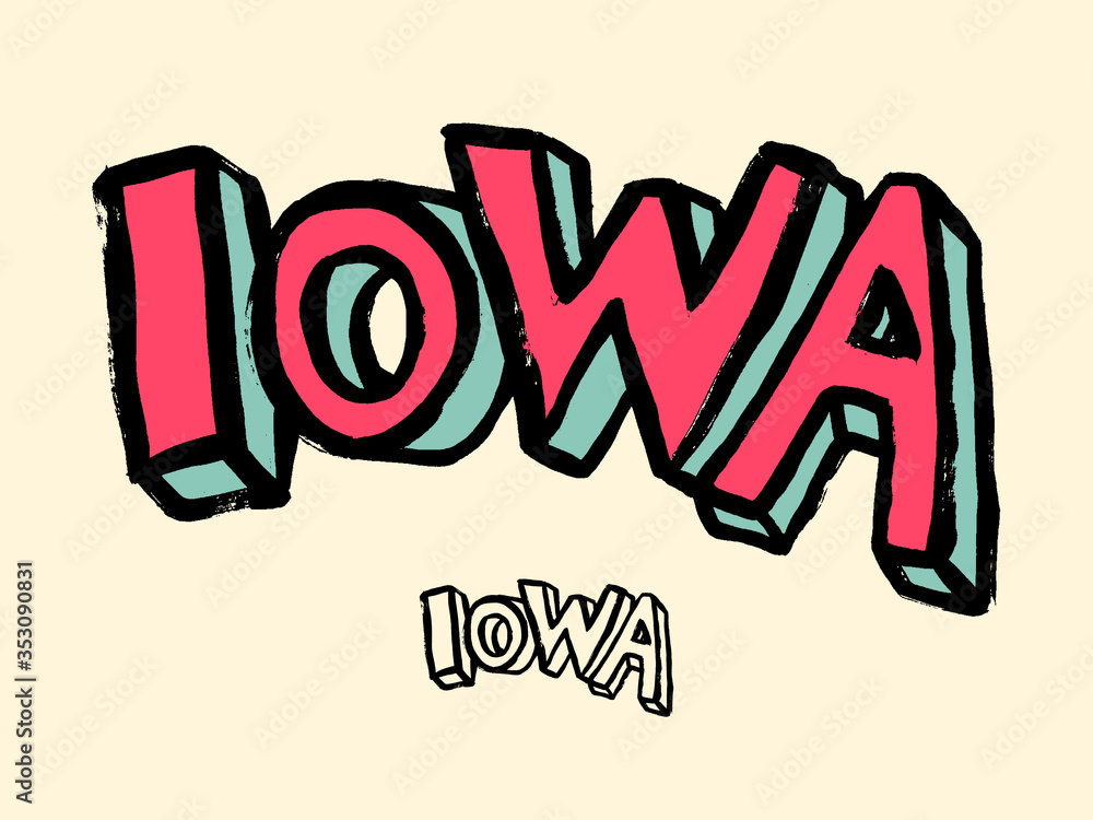 Iowa USA State Word Logo Name Hand Painted Brush Lettering Calligraphy ...