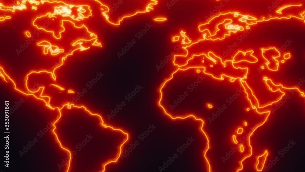 Earth map with red glow. Showing global warming and rising heat. Focus ...