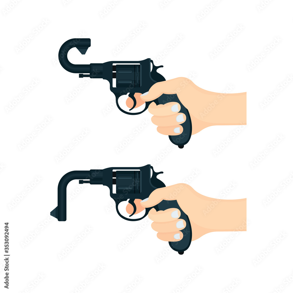 Hand and gun with barrel folded backwards and down. Vintage revolver ... Hand and gun with barrel folded backwards and down. Vintage revolver ...