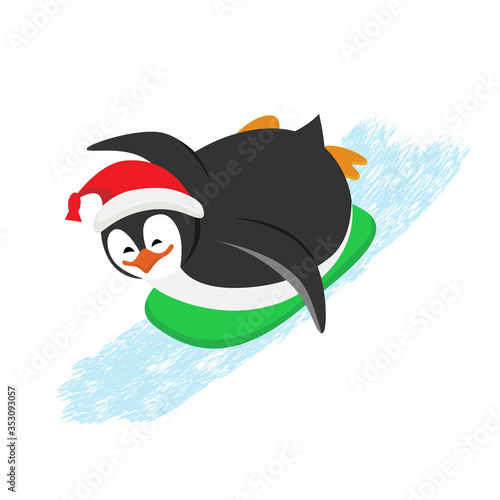 Penguin Sledding Clip Art