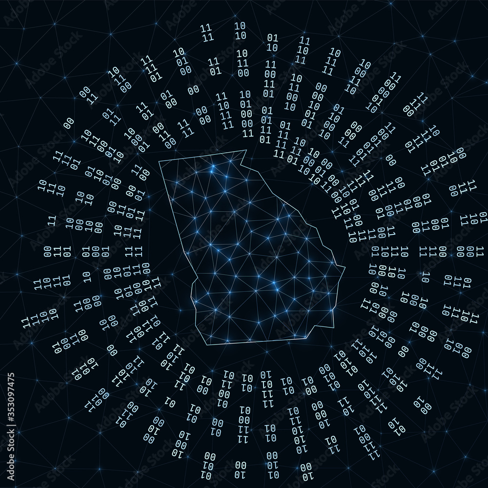 Georgia digital map. Binary rays radiating around glowing us state ...