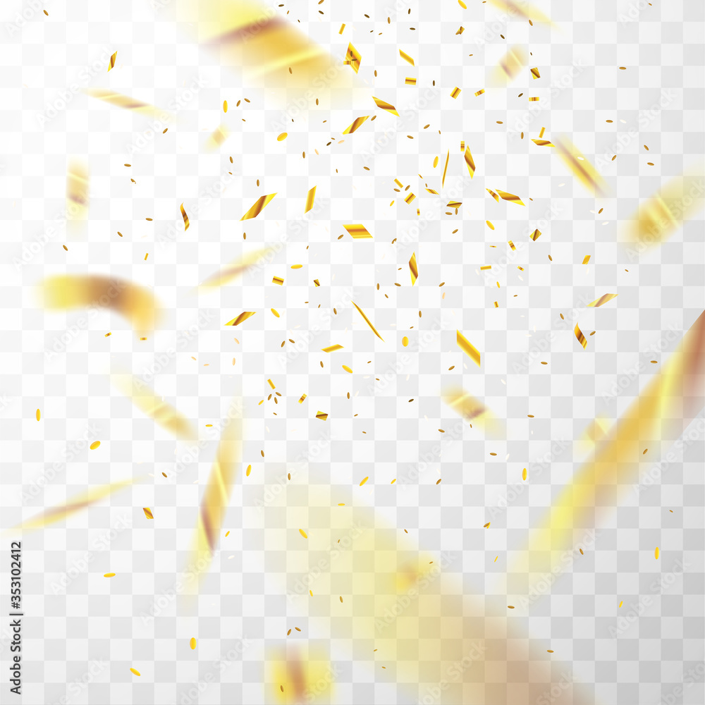 Gold Confetti. Vector holiday illustration of falling shiny isolated ...