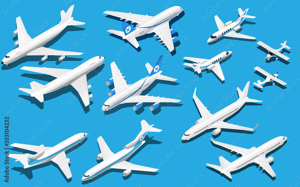 Isometric six airplane set. Jet clipart Stock Vector | Adobe Stock