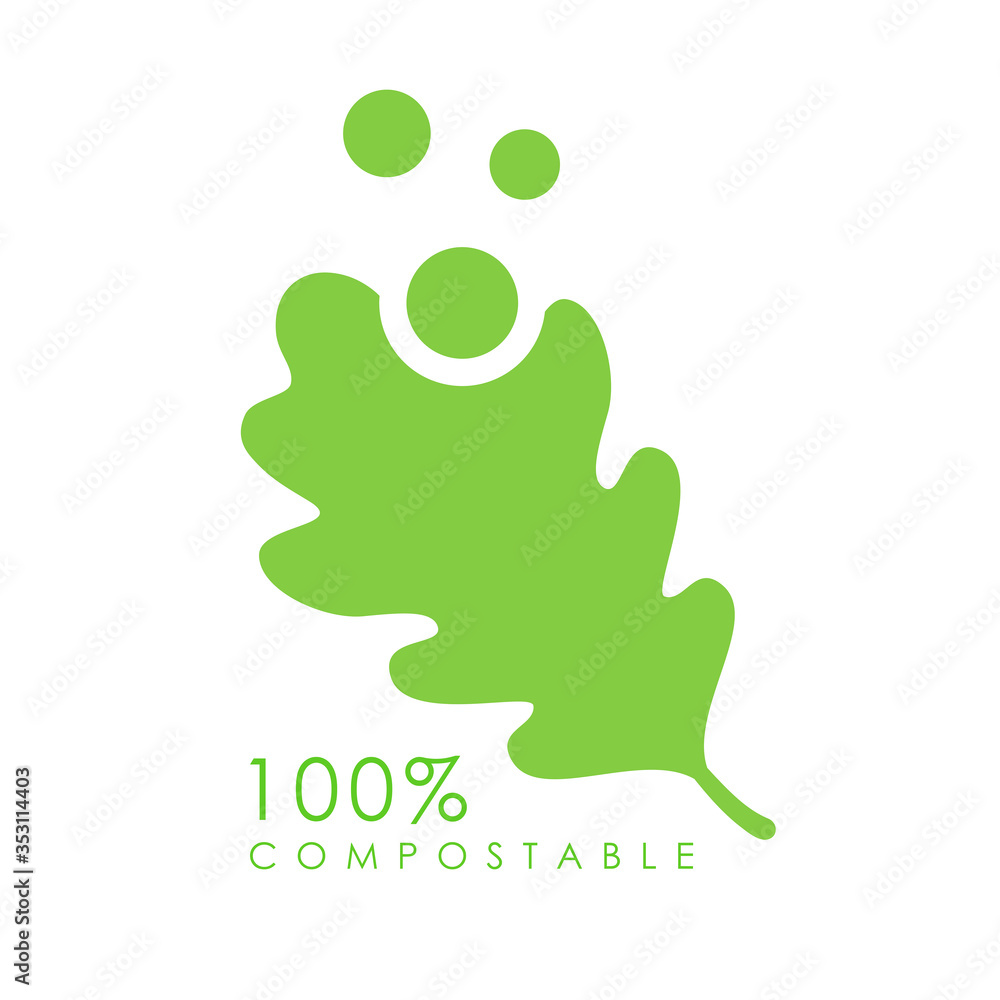 Compostable vector logo with green leaf Stock Vector | Adobe Stock