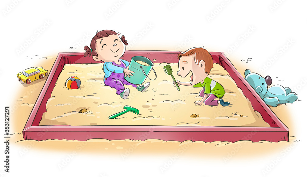 Little children playing park with sand Stock Illustration | Adobe Stock