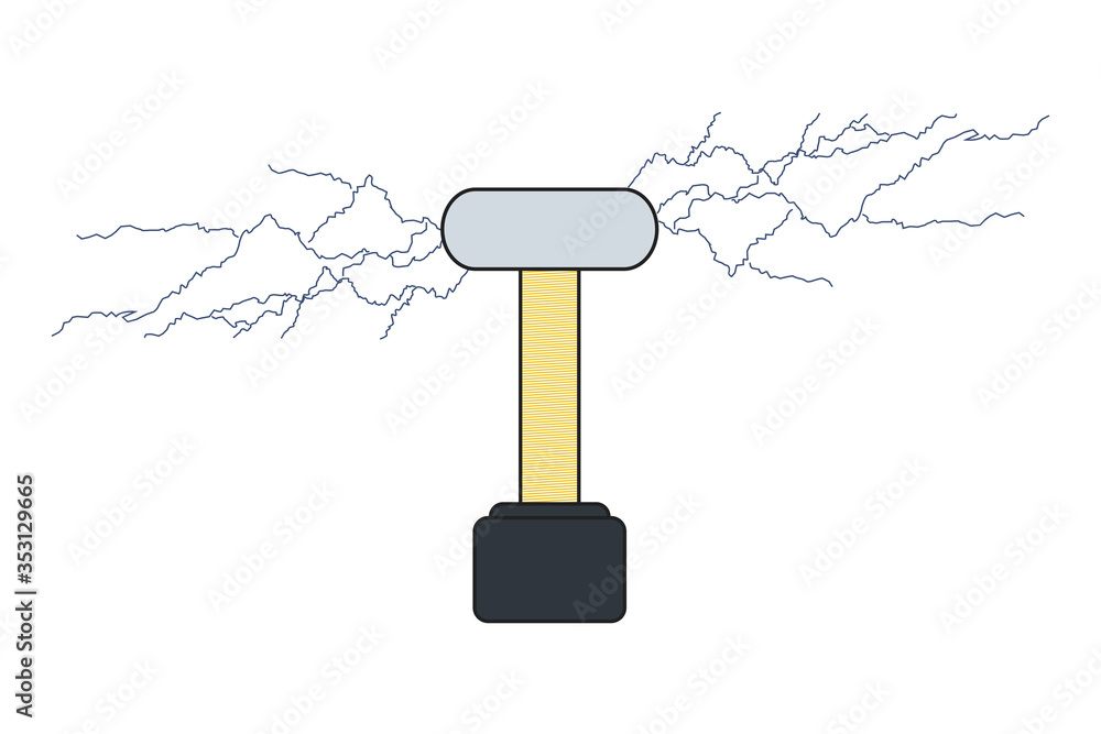 Vector tesla coil isolated illustration in flat. Electrical transformer ...