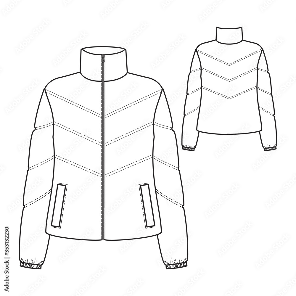 Fashion illustration of quilted jacket. Technical drawing jacket Stock ...
