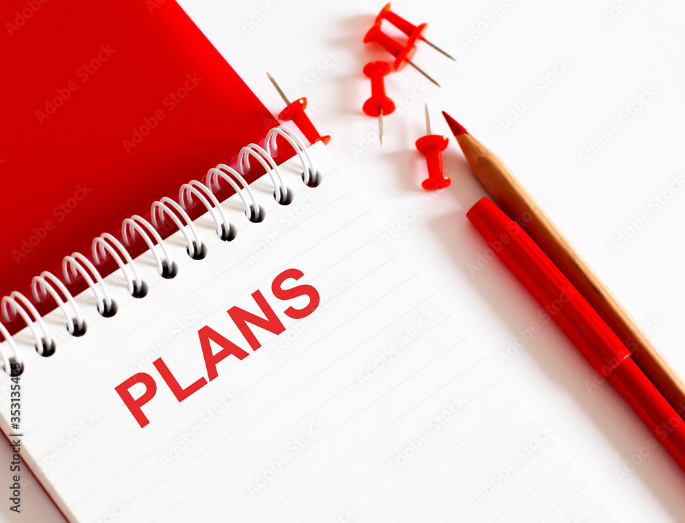 Plans .Office red tools. Digital technology. Innovative implementation ...