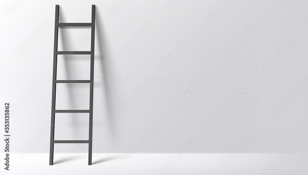 Black ladder on light grey wall background with shadow. Vector ...