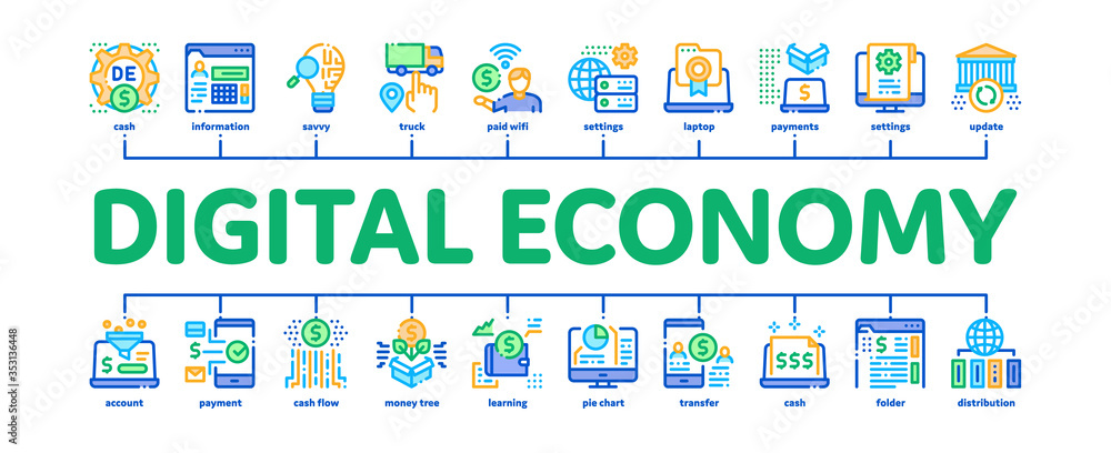 Digital Economy And E Business Minimal Infographic Web Banner Vector Digital Economy And E
