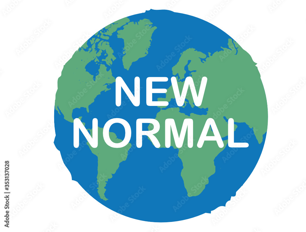 New normal concept lettering on world map globe isolated vector ...