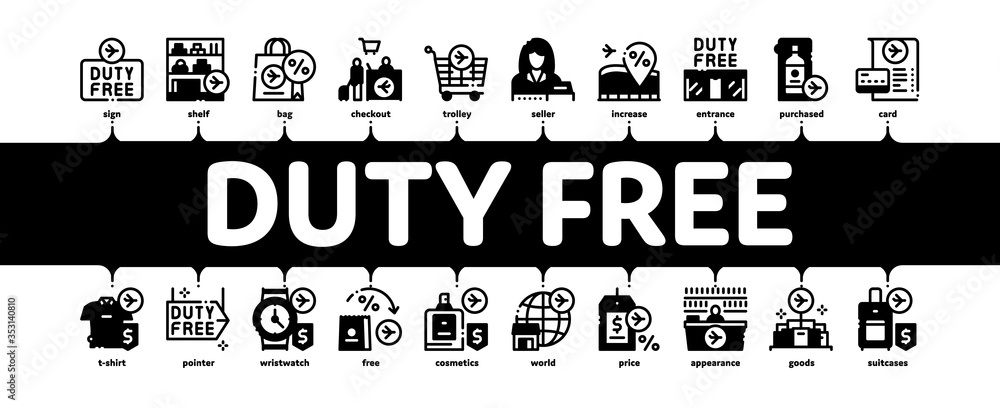 Duty Free Shop Store Minimal Infographic Web Banner Vector. Duty Free ...