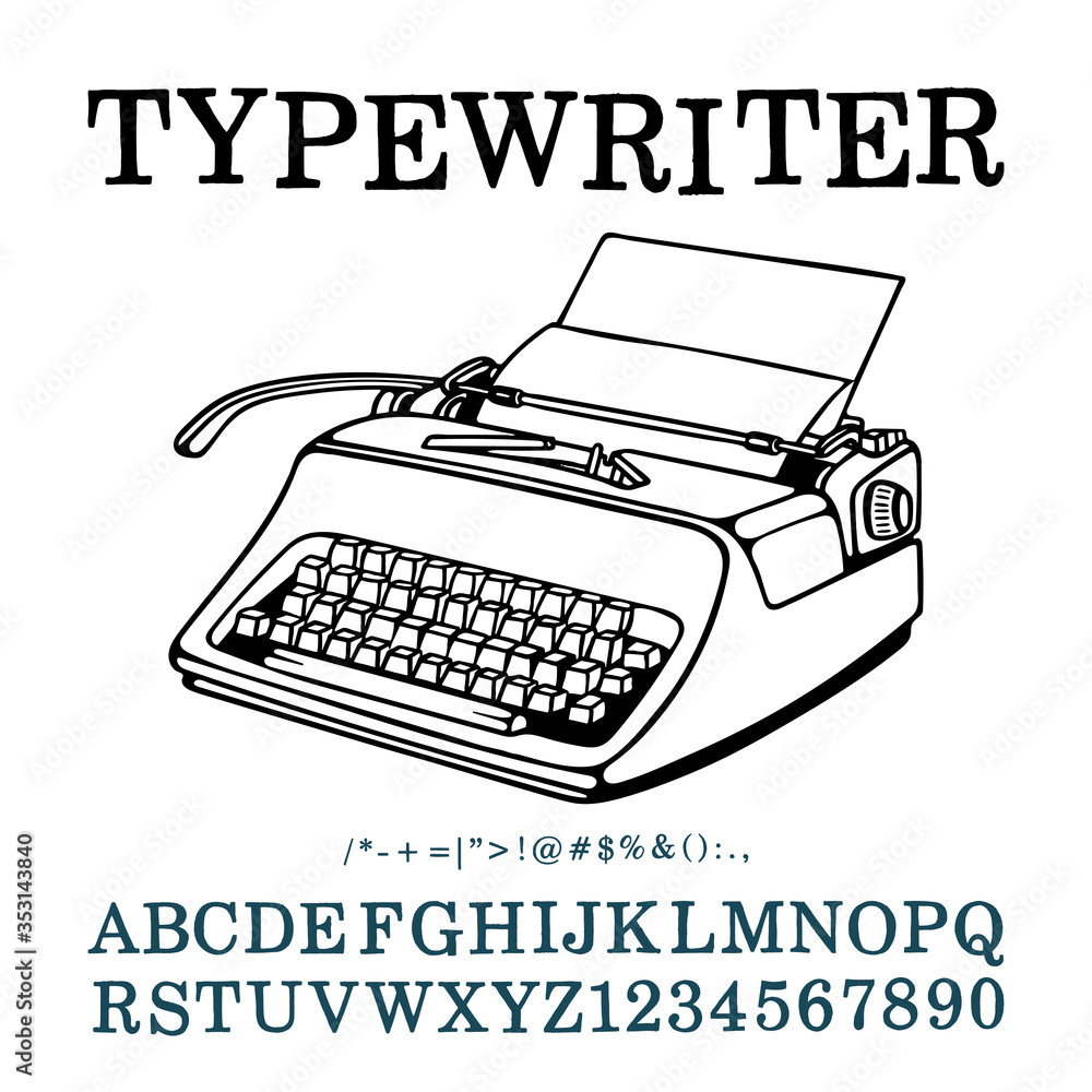 Typewriter. Hand drawn outline retro typewriter vector illustration and ...