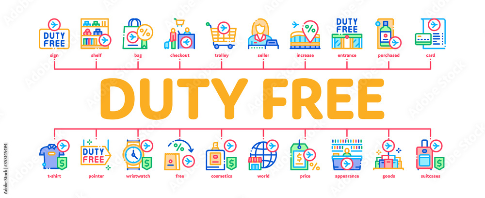 Duty Free Shop Store Minimal Infographic Web Banner Vector. Duty Free ...