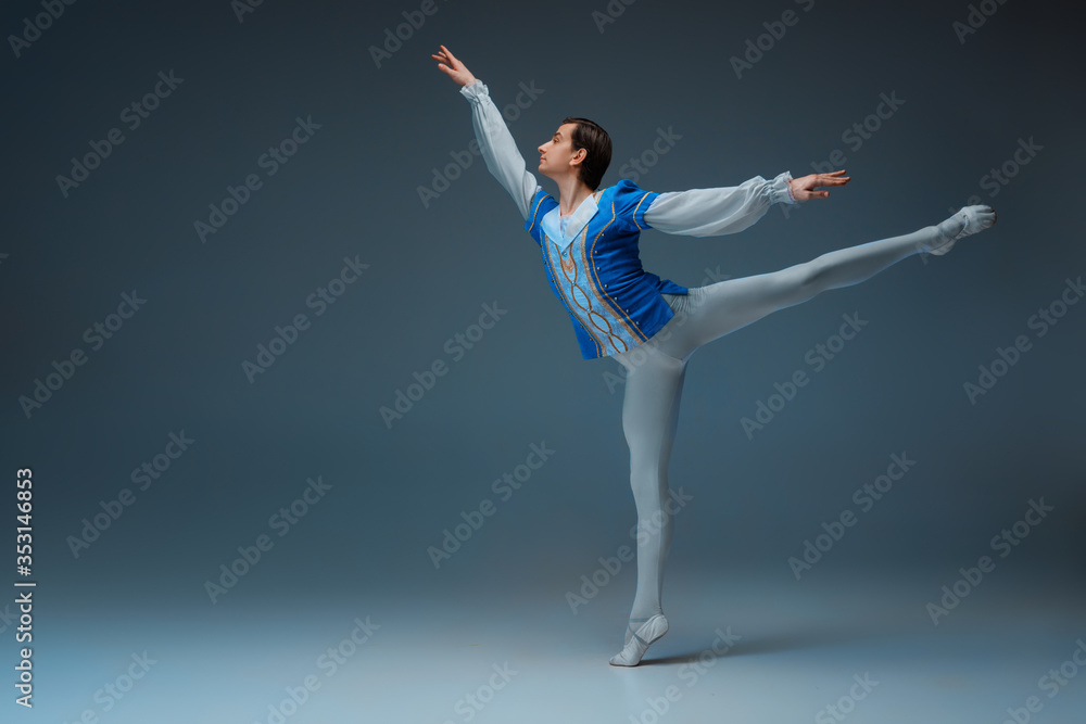 Poster Young and graceful ballet dancer as Cindrella's Prince on white ...
