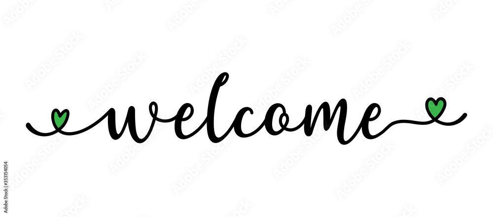 WELCOME. Hand sketched Welcome quote. Brush calligraphy banner ...