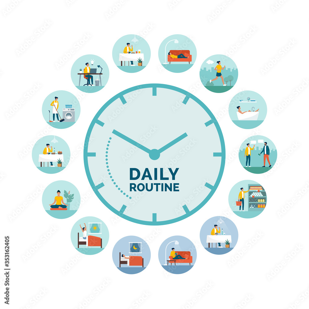 Clock with daily activities routine Stock Vector | Adobe Stock