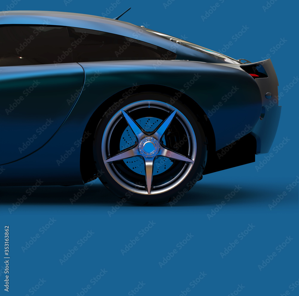 Blue Luxury Car Background with Beautiful Wheel and Brake Parts in the ...