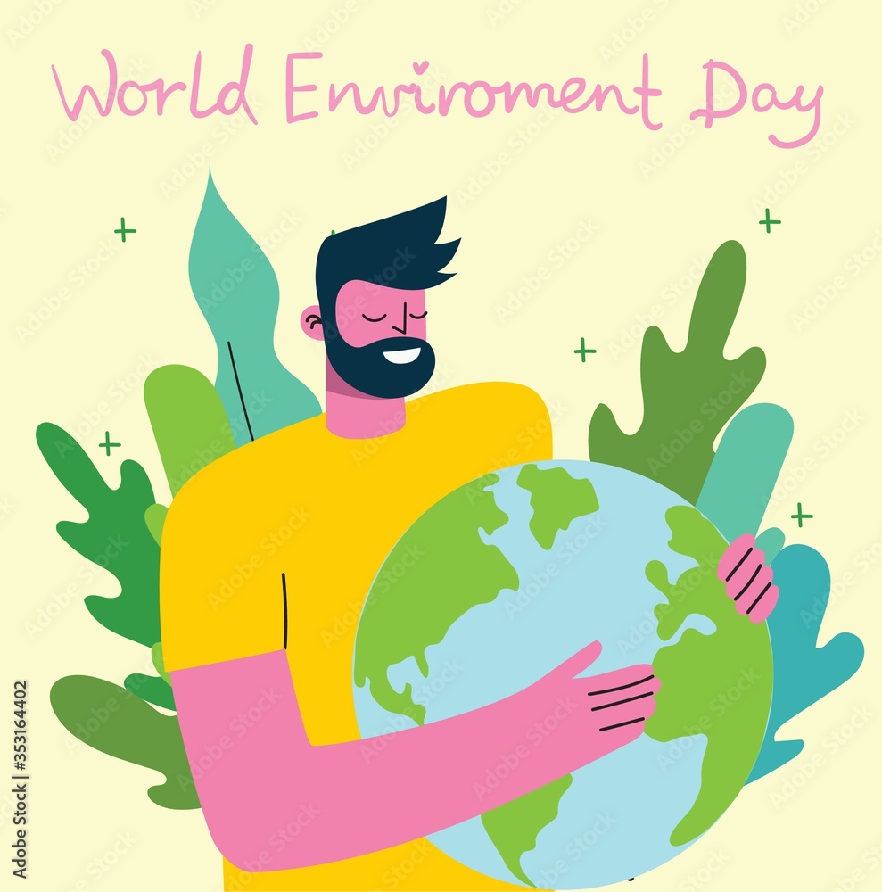 World environment day poster with people holding earth globe. Protect ...