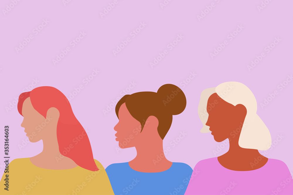 Portrait of women in profile.Three women in profile-a blonde, a ...