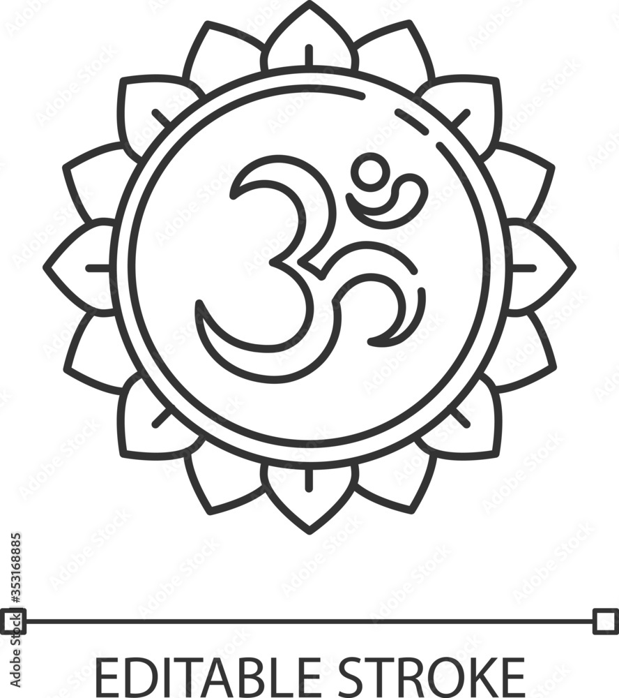 Om pixel perfect linear icon. Aum visual representation. Sacred ...