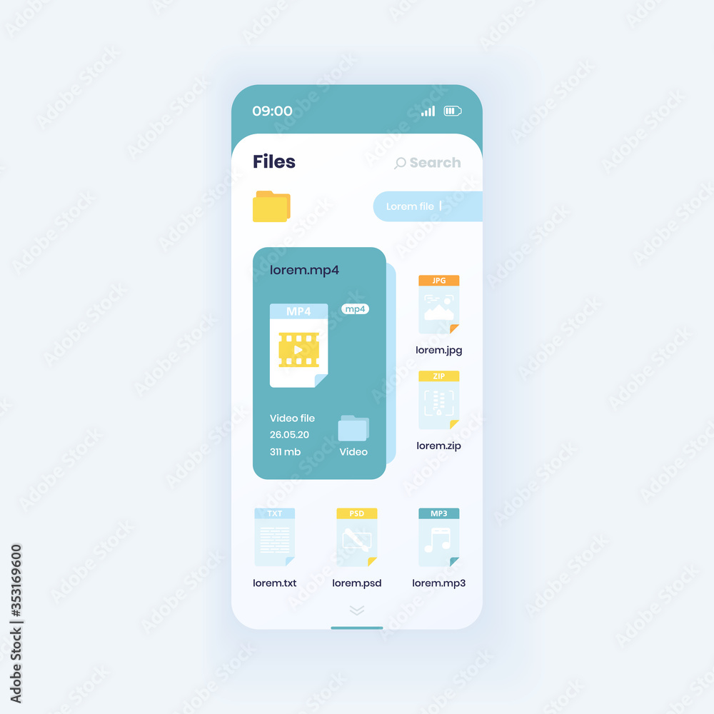 File manager smartphone interface vector template. Multimedia library ...
