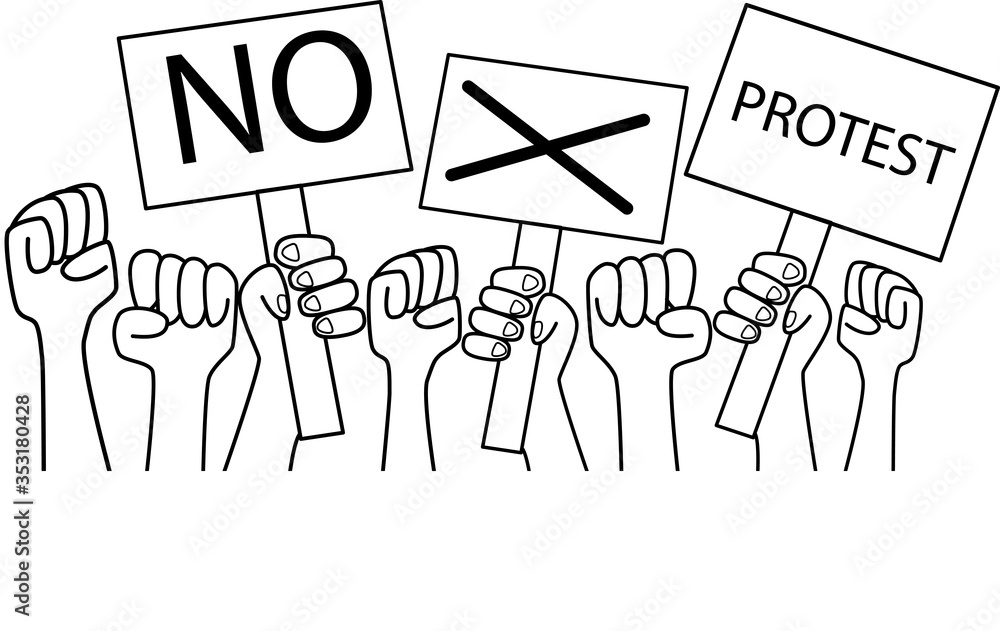 Vector illustration of hands of people holding posters with slogans ...