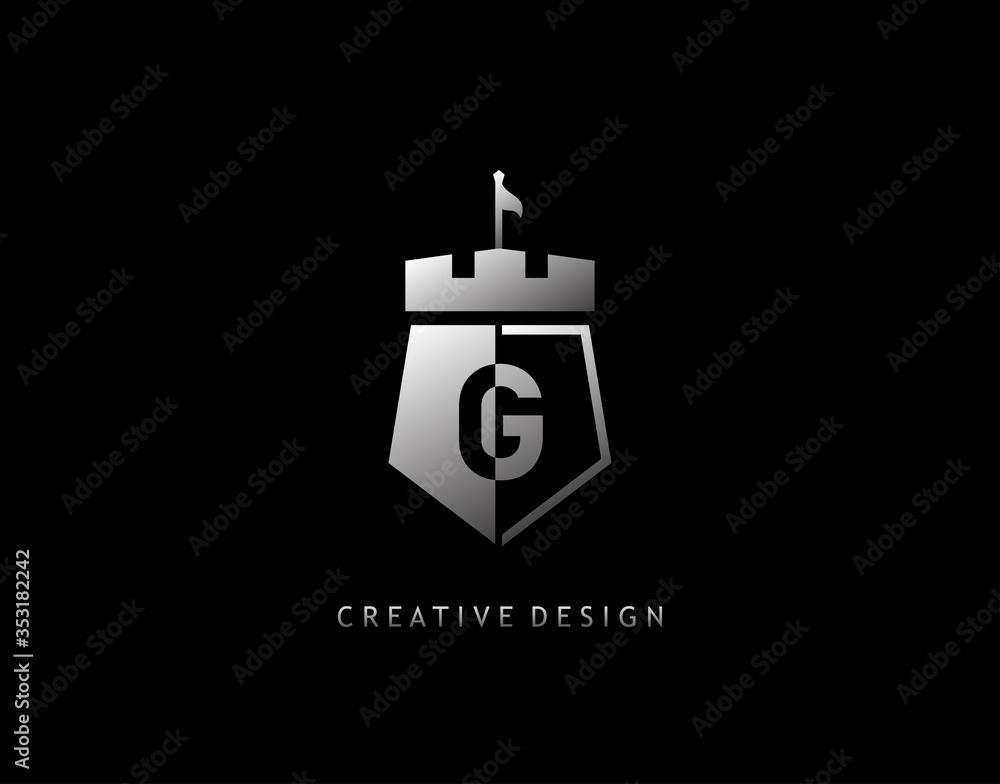 G Letter Silver Shield Icon. Negative Spave Elegant shield Shape ...