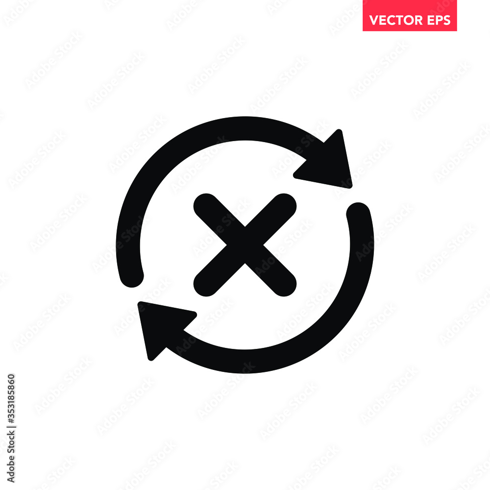 Black round check sync unapproved icon, simple cycle rotating arrows ...