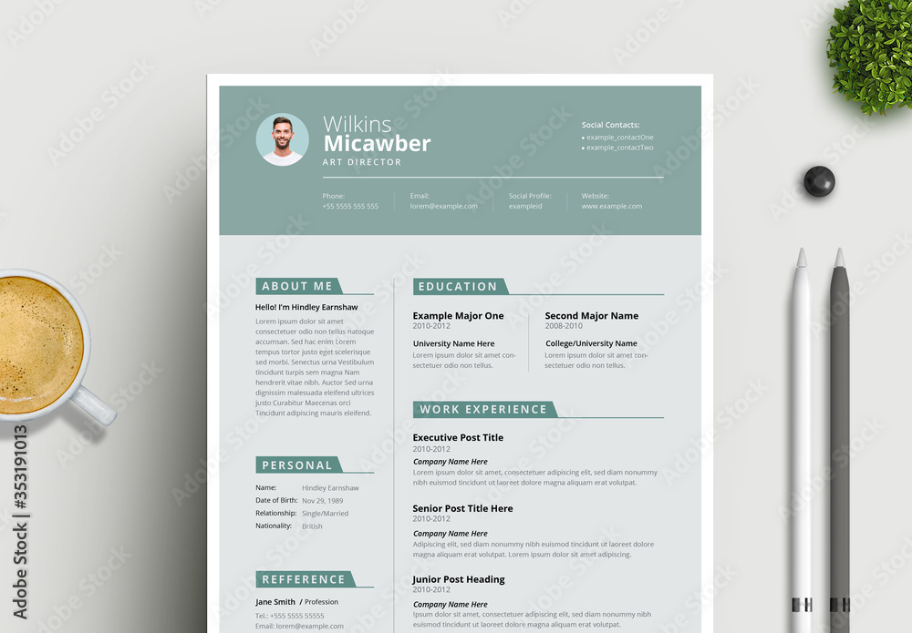 Minimal Resume Layout Stock Template | Adobe Stock