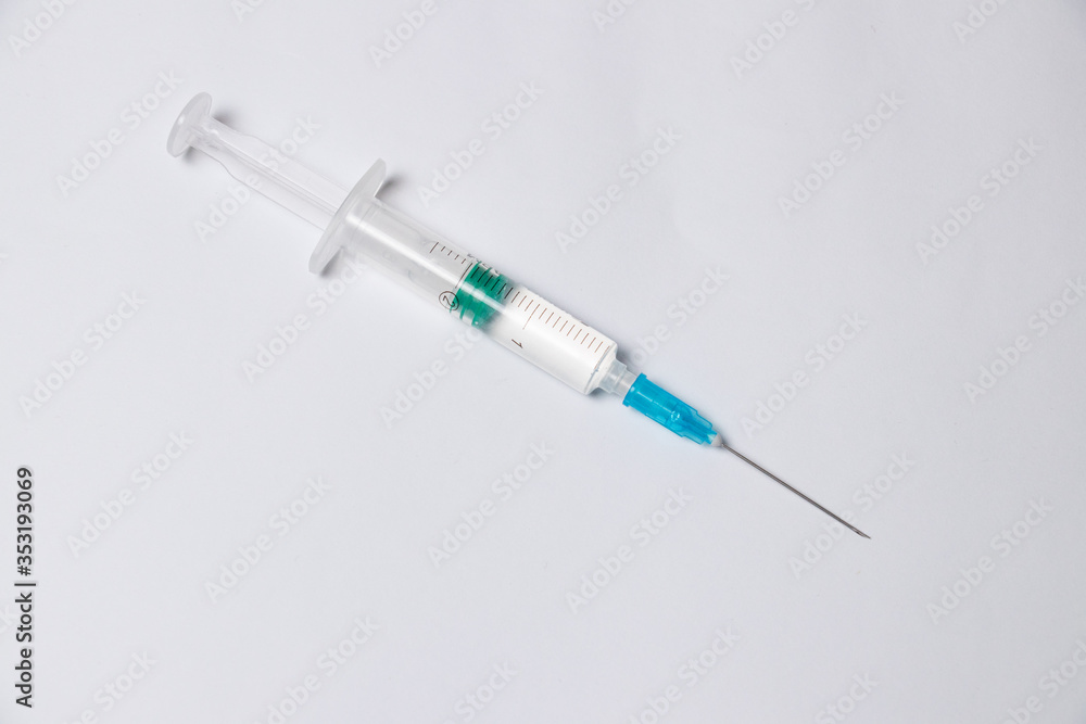 Parts of medical syringe isolated on white background. Needle, syringe ...