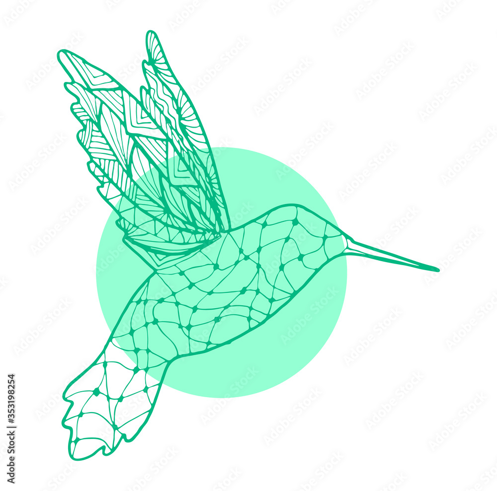 Hand drawing outline green mint birds for logo design. Zentangle style ...