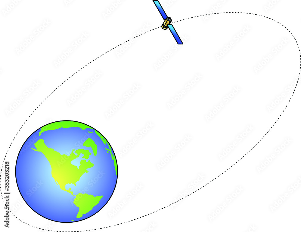 Diagram of a satellite in an elliptical orbit around Earth. Stock ...